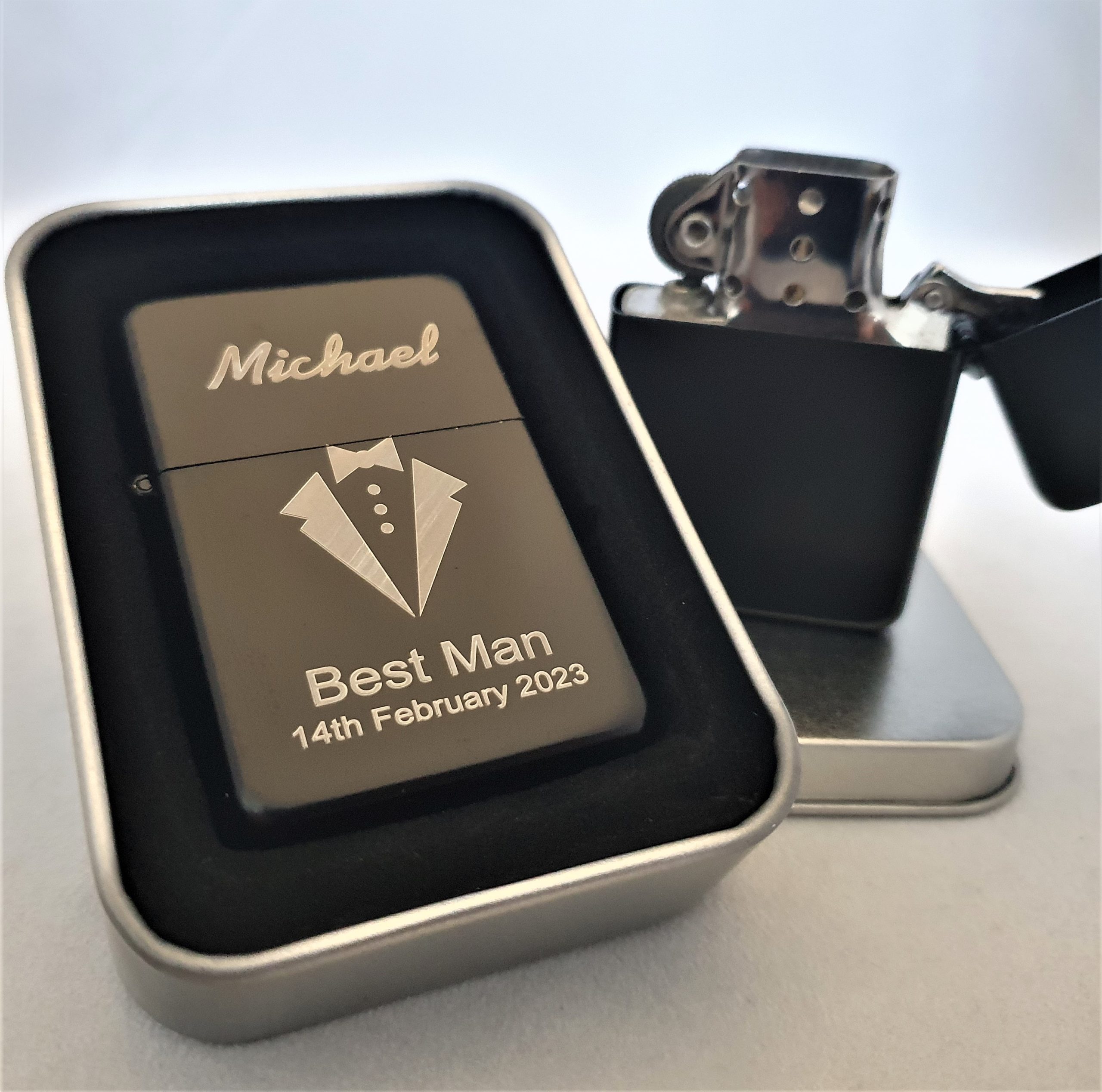 Best Man Matt Black Petrol Star Lighter - Yorkshire Engravers